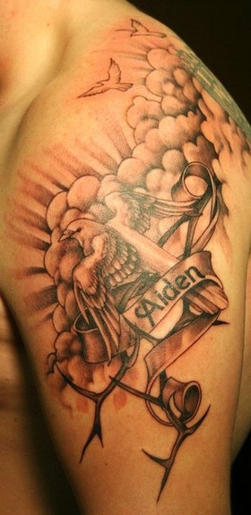Dove With Scroll Tattoo Designs